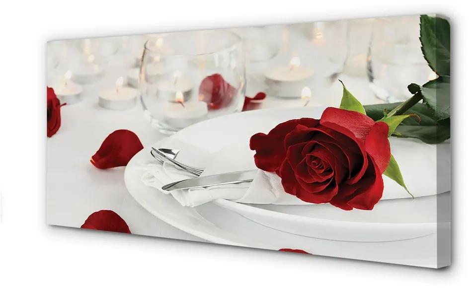Obrazy na plátně večeře svíčky růže 120x60 cm