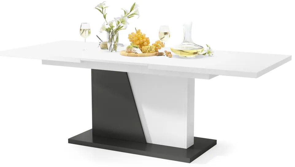 Mazzoni NOBLE NOIR Bílý Mat/Antracit (Tmavě Šedá) - ROZKLÁDACÍ STŮL až DO 218 cm!