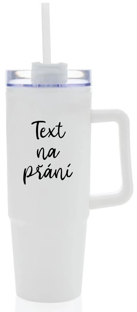 TEXT NA PŘÁNÍ - bílý cestovní termohrnek s průhledným víčkem 900 ml