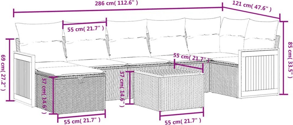 8dílná zahradní sedací souprava a podušky mix béžové polyratan 3265756