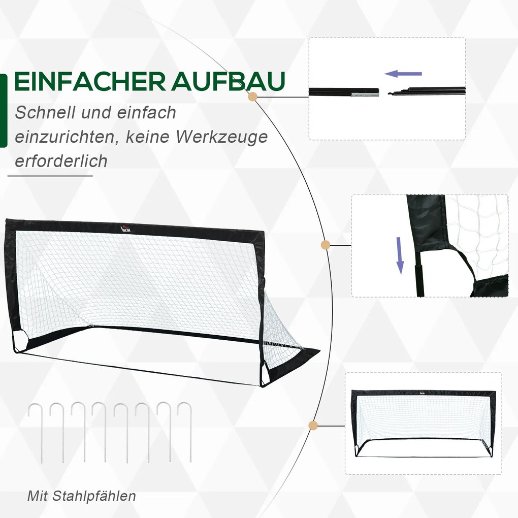 Fotbalové branky HOMCOM sada 2 skládacích mini branek z oceli a tetrolonu černé barvy 186x90x89 cm na zahradu a hřiště