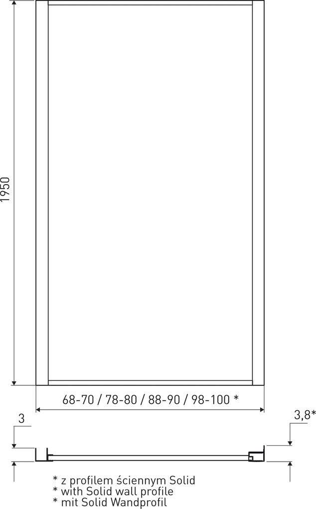 Novoterm Pevná boční stěna NV-Solid SC BL 100, černá/transparent - bez vaničky