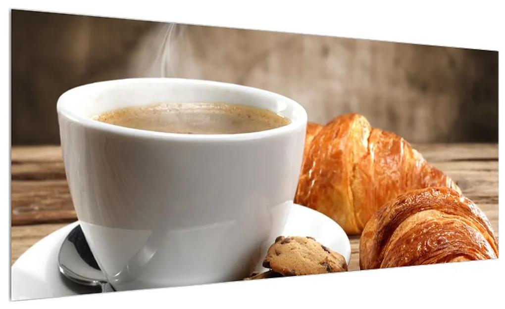 Obraz šálku kávy a croissantu (100x40 cm)