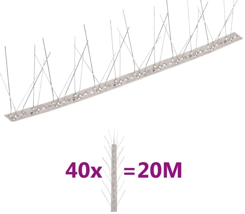 5řadové nerezové hroty proti ptákům a holubům sada 40 ks 20 m