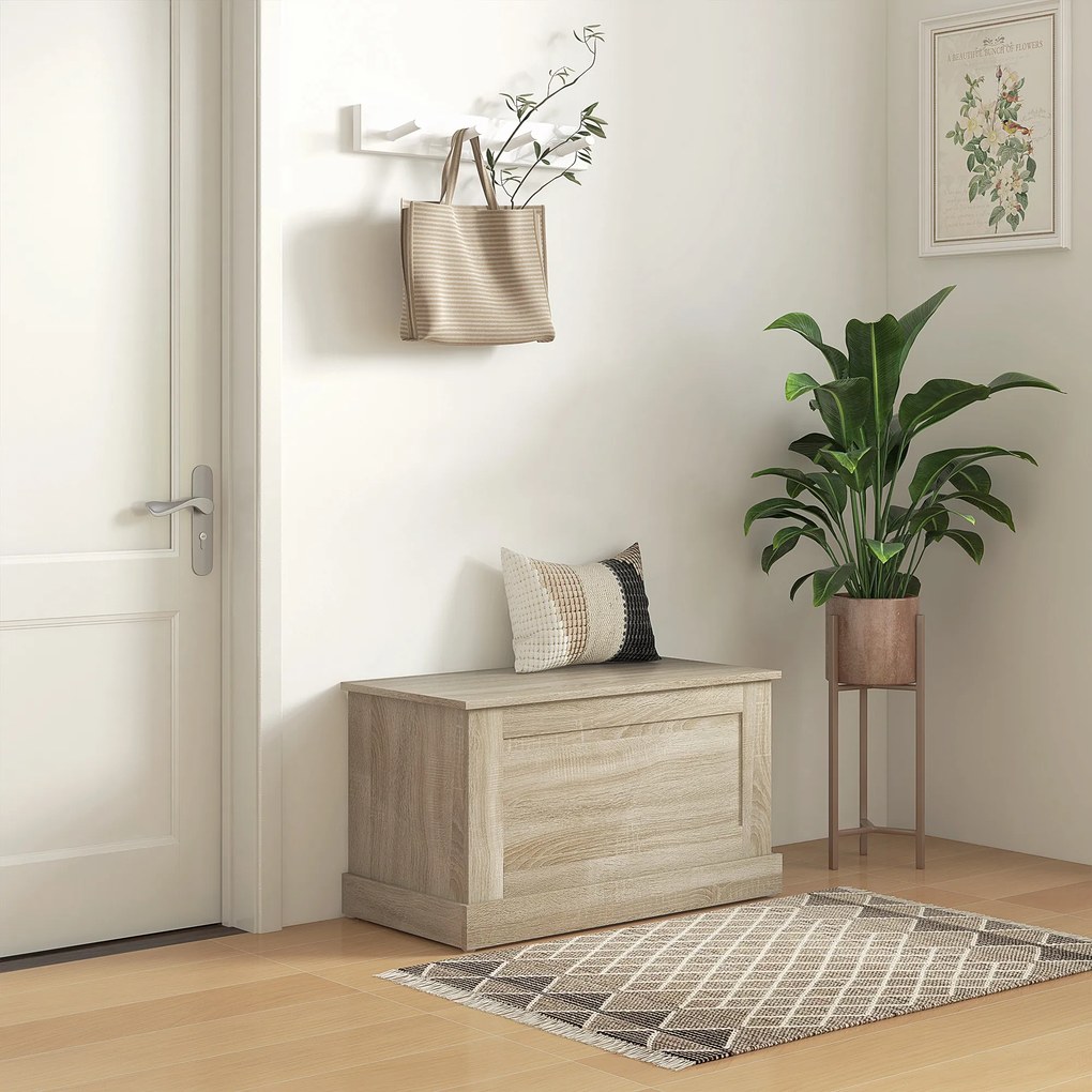 HOMCOM Dřevěný Úložný Truhla, Hračková Truhla s Bezpečnostním Pántem, pro Obývací Pokoj a Předsíň, 80 x 40 x 45 cm, Přírodní Dřevo