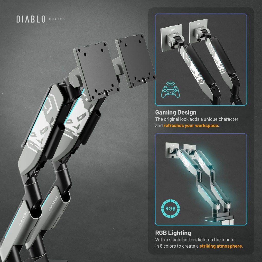 Držák na dva monitory 35" RGB šedo-černý: Diablo X-Arm Dual