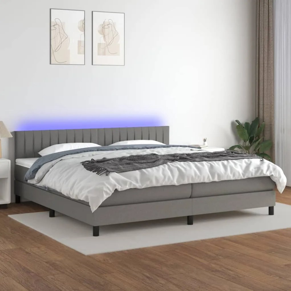 Box spring postel s matrací a LED tmavě šedá 200x200 cm textil 3133342