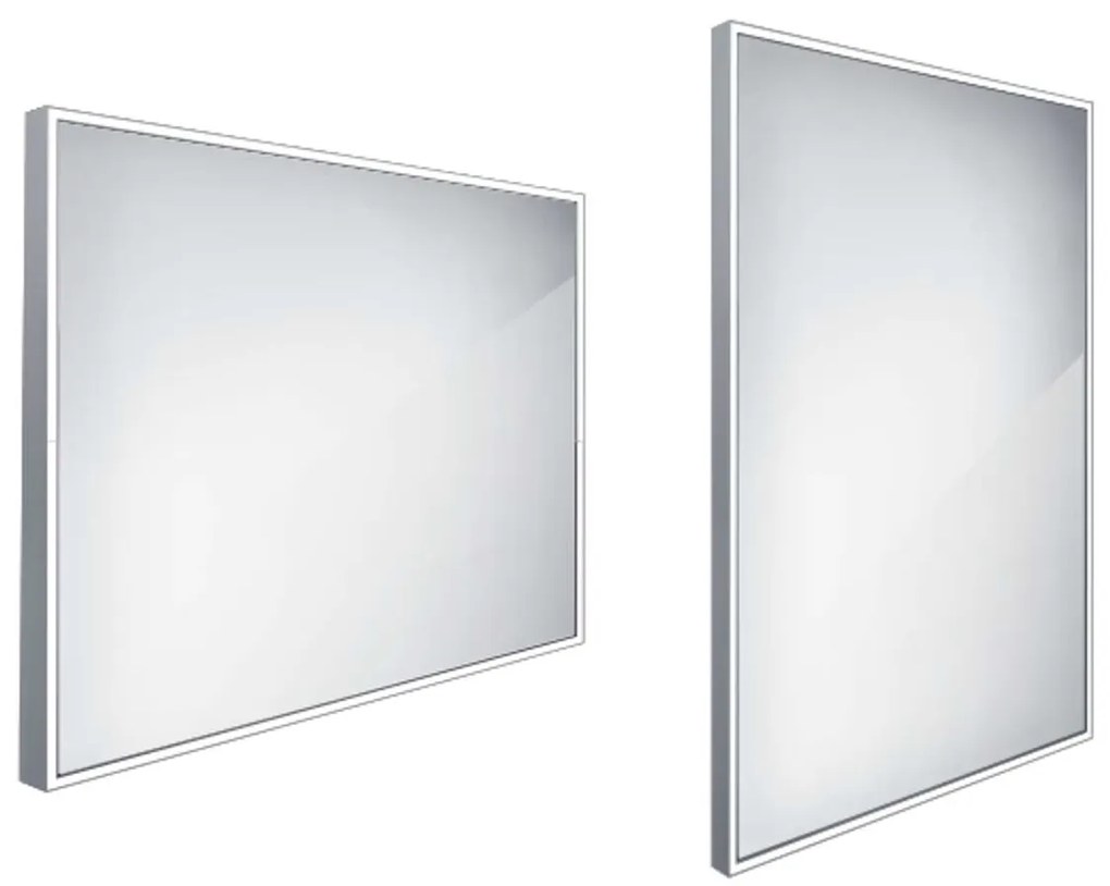 Nimco - Zrcadlo s LED osvětlením, 90x70 cm, hranaté, aluminium ZP 13019