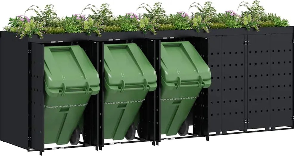 Úložný box na 5 popelnic Černá 340 x 77,5 x 121,5 cm 3394741
