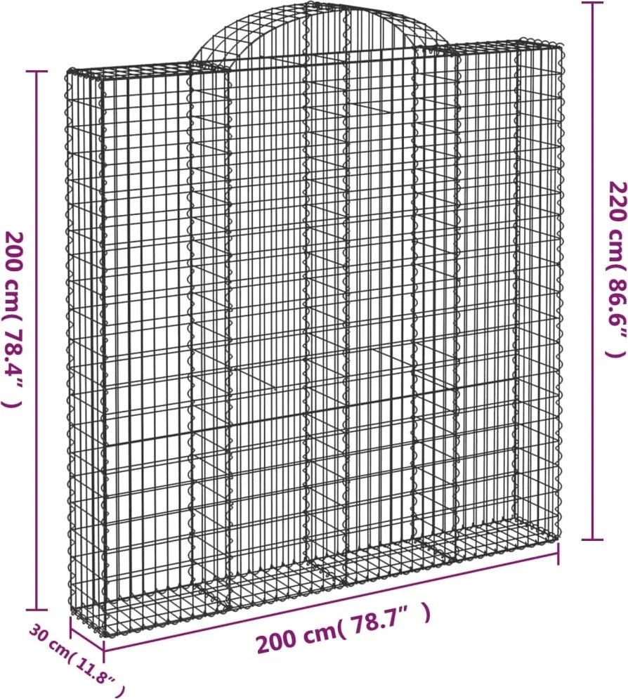 Klenutý gabionový koš 200 x 30 x 200/220 cm pozinkované železo 153490