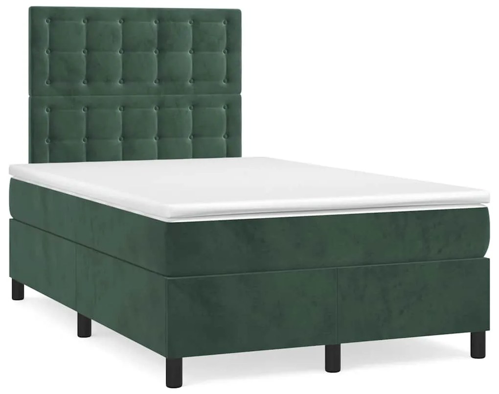Box spring postel s matrací a LED tmavě zelená 120x190 cm samet 3270338