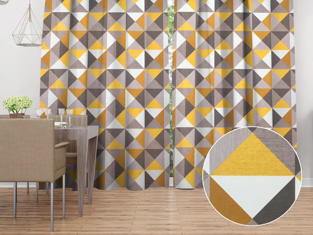 Biante Sametový závěs Tamara TMR-020 Žluto-šedé trojúhelníky 145x180 cm