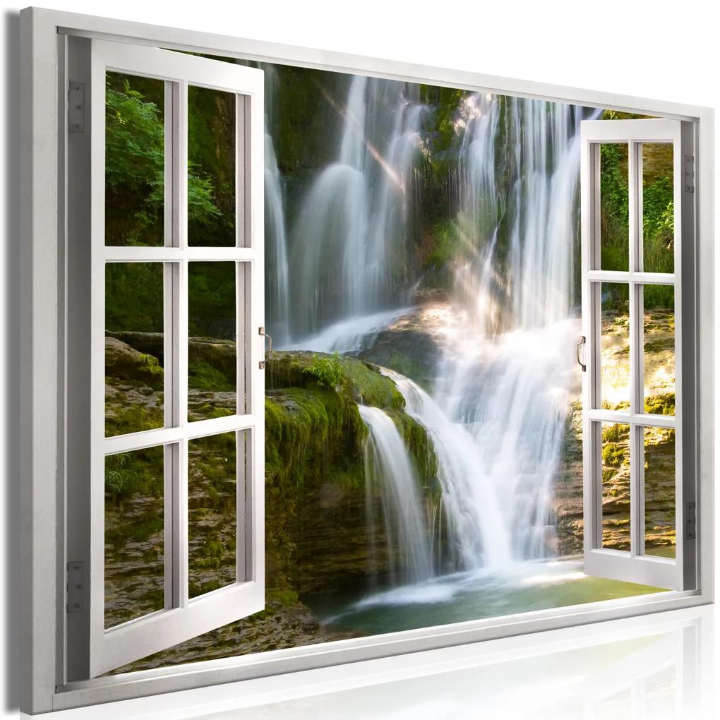 Obraz 3D okno na vodopád + háčky, hřebíčky ZDARMA Velikost (šířka x výška): 90x60 cm