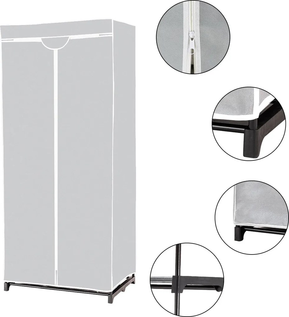 Costway Barevná šatní skříň látková s šatní tyčí – 75 × 50 × 170 cm, šedá