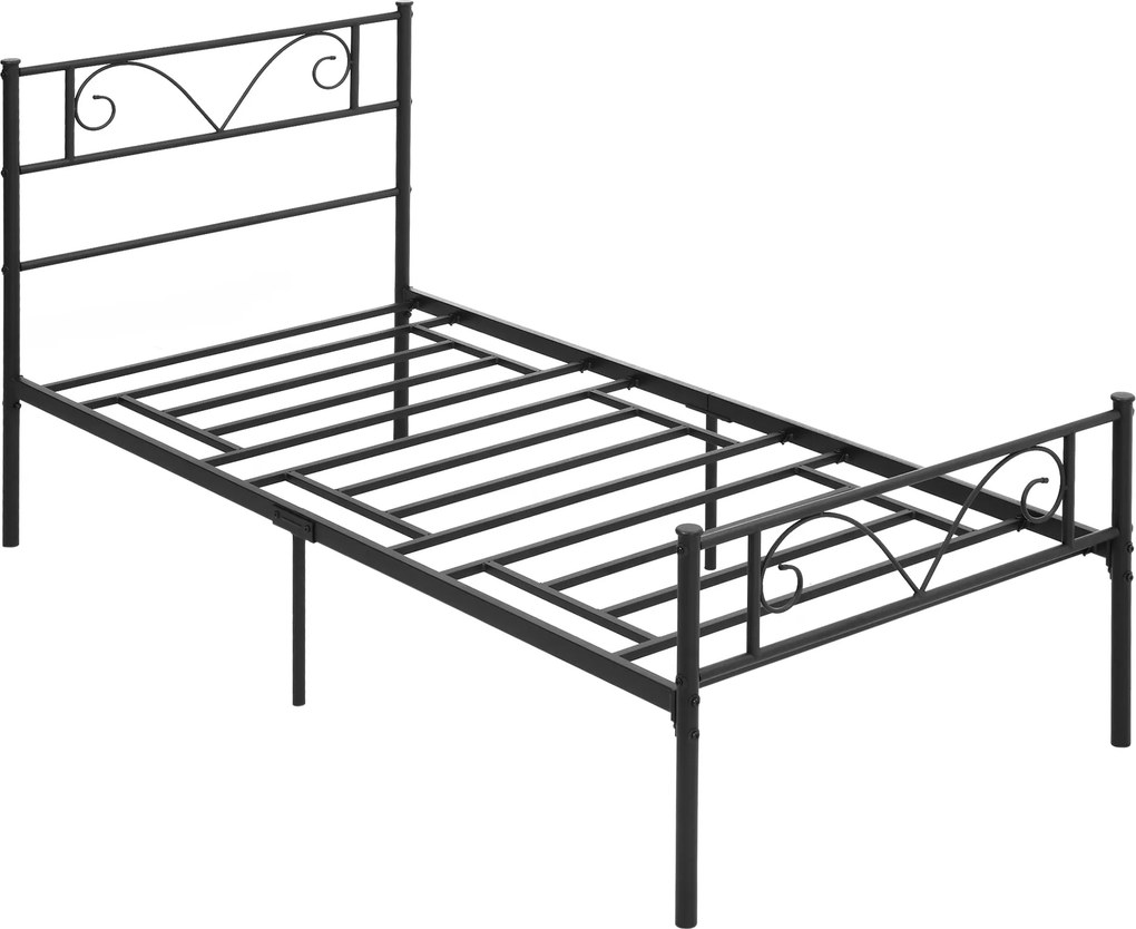 HOMCOM Jednolůžková kovová postel 31 cm pro matraci 90x190 cm s hlavovým čelem ve tvaru motýla a úložným prostorem pod postelí 95x196x100 cm Černá | A