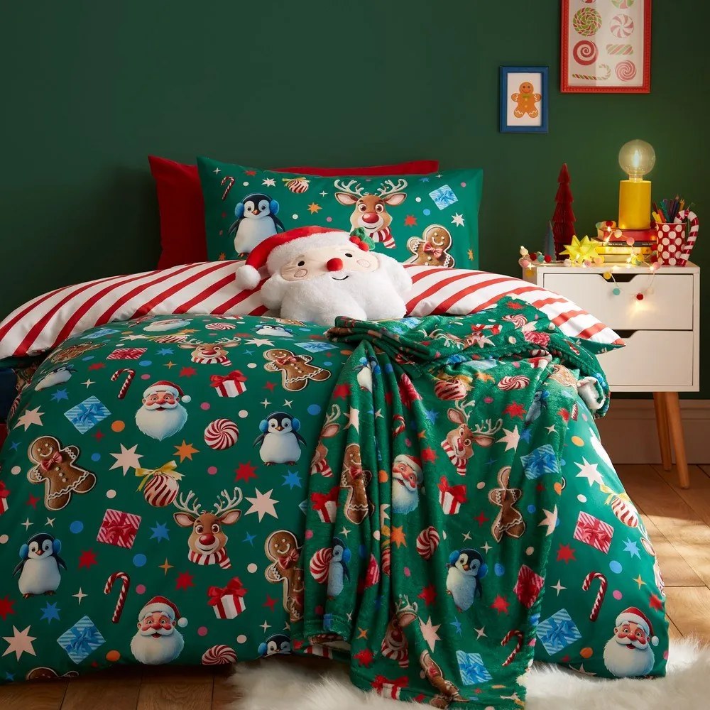 Zelené povlečení na dvoulůžko 200x200 cm Christmas Icons – Catherine Lansfield