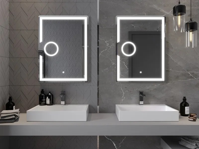 Mexen Onyx, LED koupelnové zrcadlo s podsvícením a kosmetickým zrcátkem 60x80 cm, 6000K, ochrana proti zamlžování, 9813-060-080-611-00