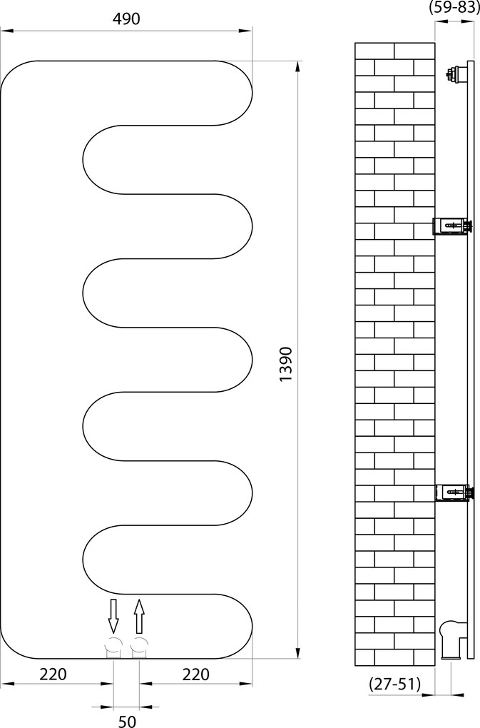 Sapho Sapho, EVOLLA topné těleso 490x1390 mm, černá matná, MI1400