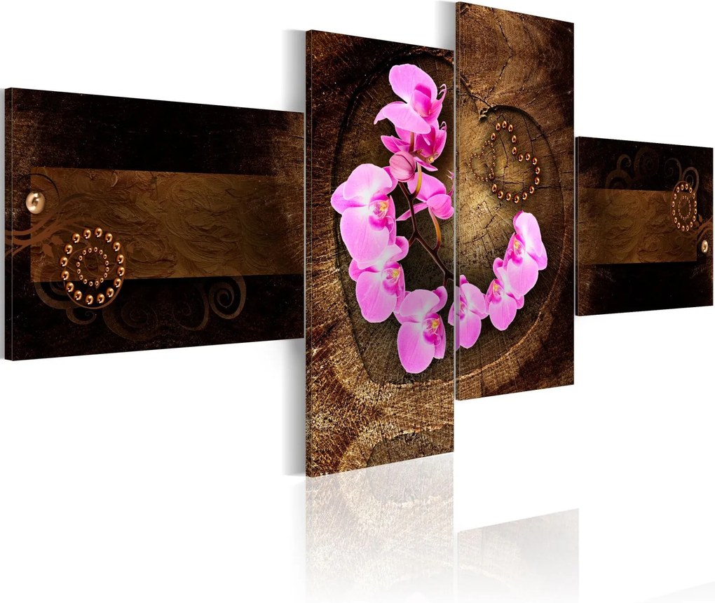 Obraz - Orchidea a dřevo 100x45