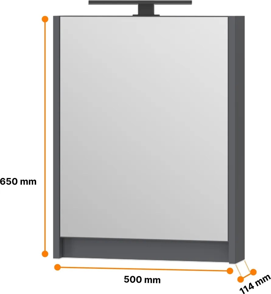 Omeble Skříň závěsná koupelnová skříňka se zrcadlem 50 cm antracit matná Led