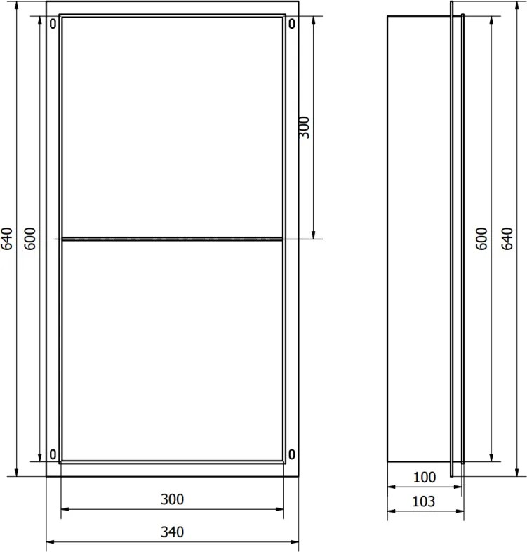 Mexen X-Wall-NR, police na zapuštění bez příruby 60 x 30 cm, měděná matná - 19C1603010S