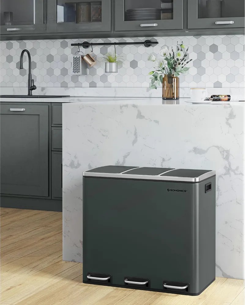 Koš na třídění odpadu SORT 54 l (3×18 l), antracitová/stříbrná SongmicsHome