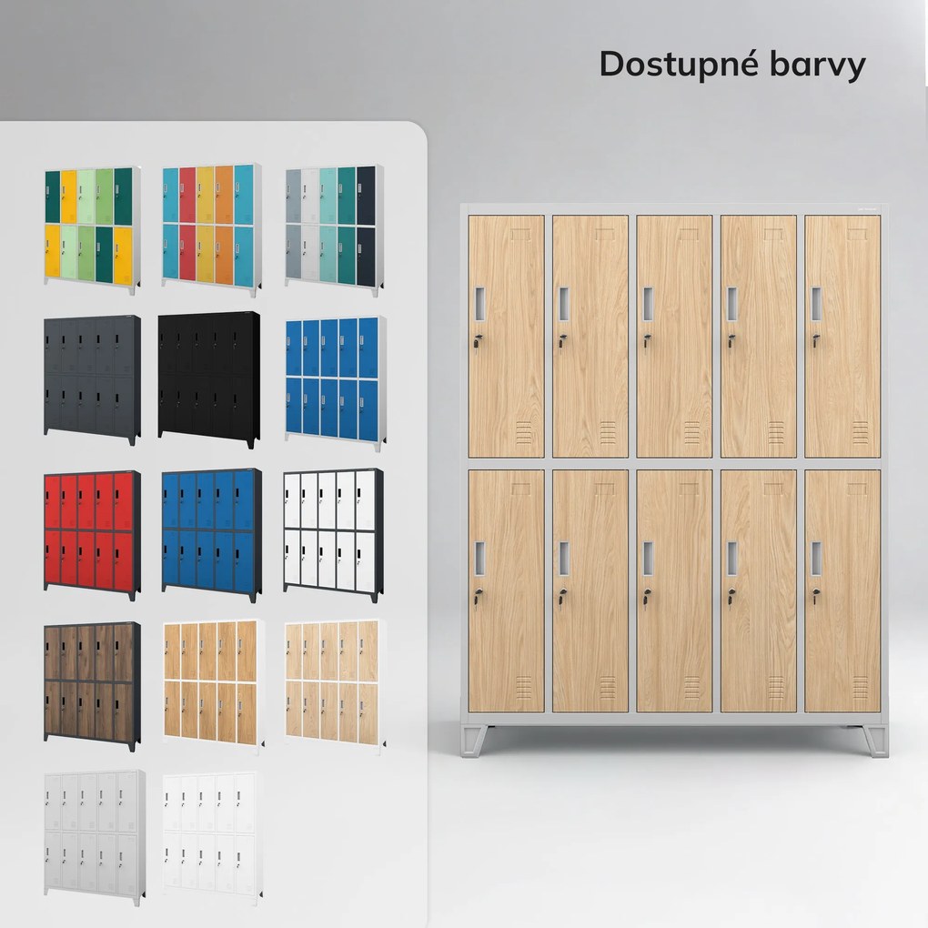 Šatní skříň BOZP 10-dveřová šedá / dub sonoma: Eco Design BARTEK 1360 x 1720 x 450 mm