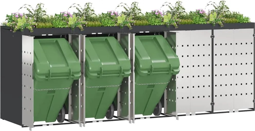 Úložný box na 3 popelnice Nerezová ocel Antracit 3394786