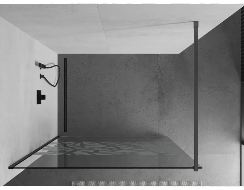 Mexen Kioto, sprchová zástěna Walk-In 100 x 200 cm, 8mm čiré sklo bílý vzor, grafitový profil, 800-100-101-95-85
