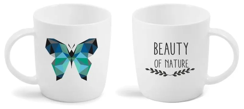 Hrnek z asijské imitace porcelánu s oboustranným potiskem Vialli Design Butterfly, 370 ml