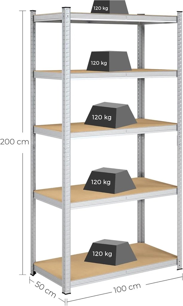 Sada 2 ks dílenských regálů Profa 200 cm stříbrná/hnědá