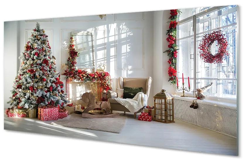 akrylový obraz Ozdoby na vánoční stromeček dárky 100x50 cm