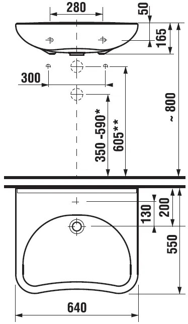 JIKA MIO bezbariérové umyvadlo 65 cm, s otvorem pro baterii, bez přepadu, H8137140001041