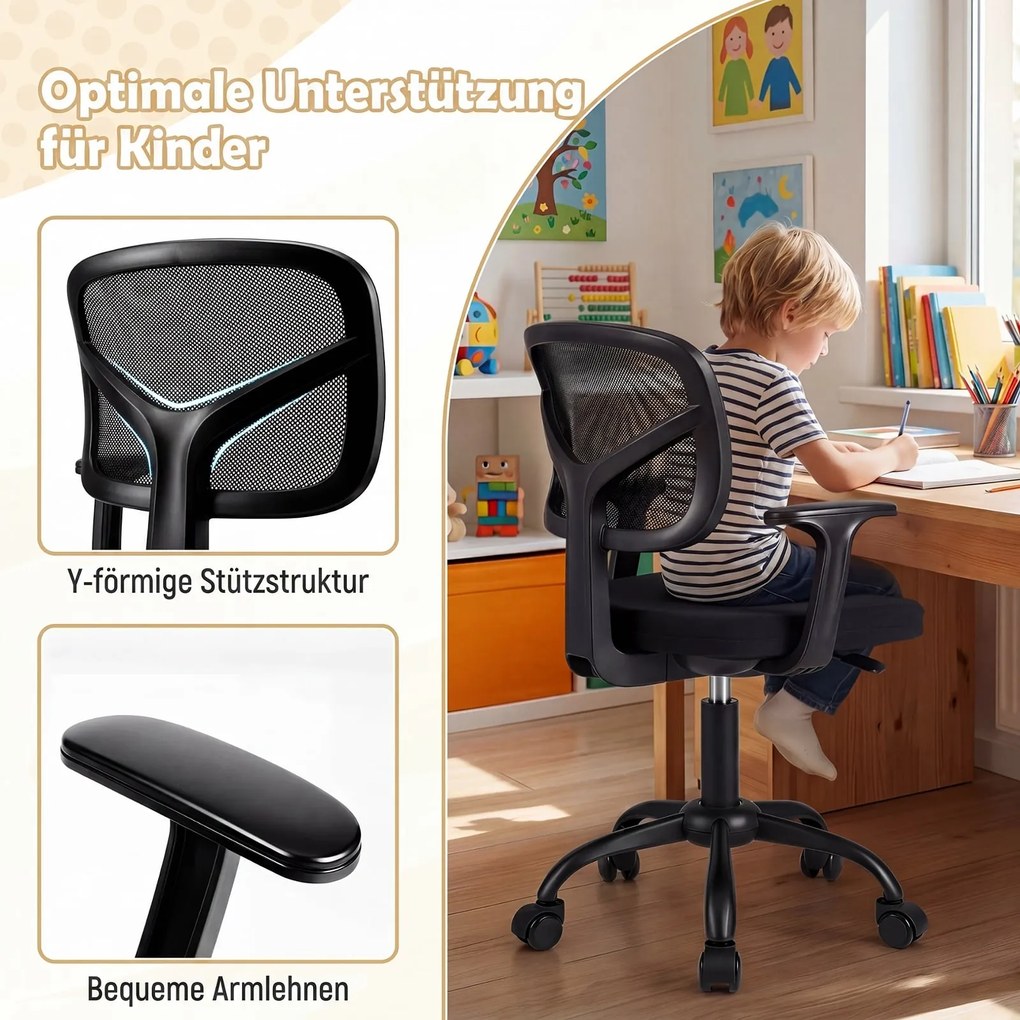 Costway Ergonomická dětská psací židle s nastavitelnou výškou a – černý