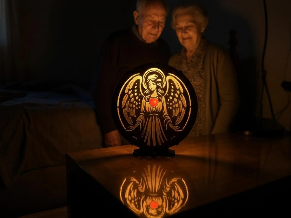 Li-Go "Anděl s karneolovým srdcem" dřevěná lampa s dvojitým podsvícením 20x22 cm dub