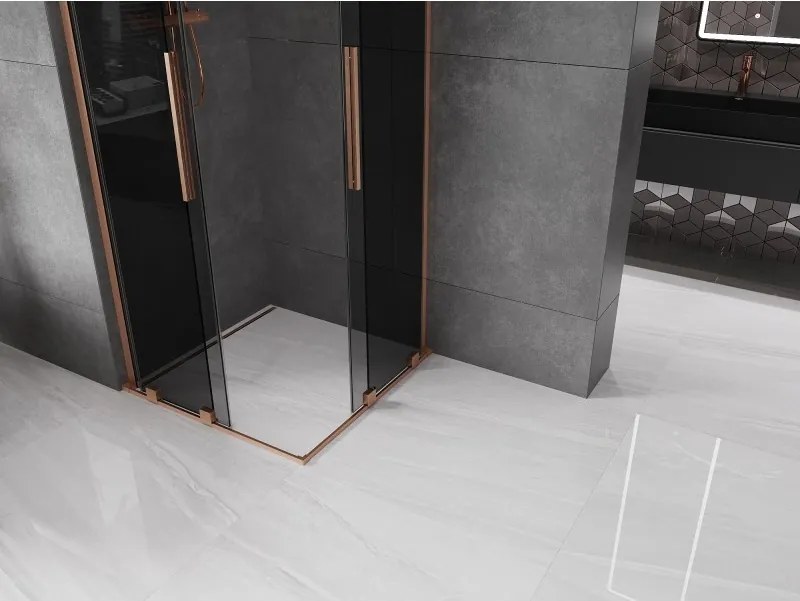 Mexen Velar L Duo, sprchový kout s posuvnými dveřmi 80 x 80 cm, 8mm šedé sklo, měděná matná, 871-080-080-02-43-65