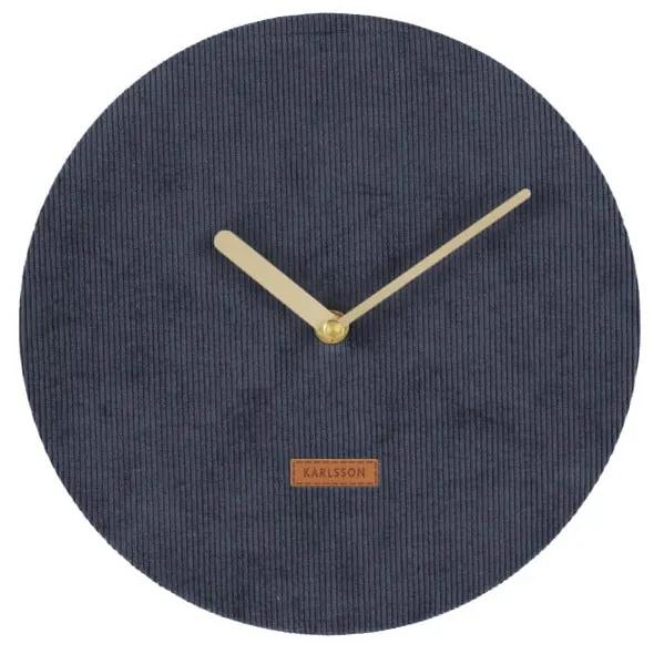 Tmavě modré nástěnné hodiny s manšestrem Karlsson Corduroy, ⌀ 25 cm