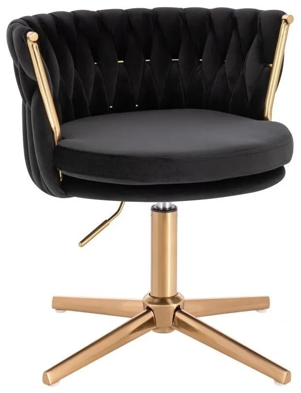 LuxuryForm DESIGN Otočná židle LYON VELUR na zlatém kříži - černá