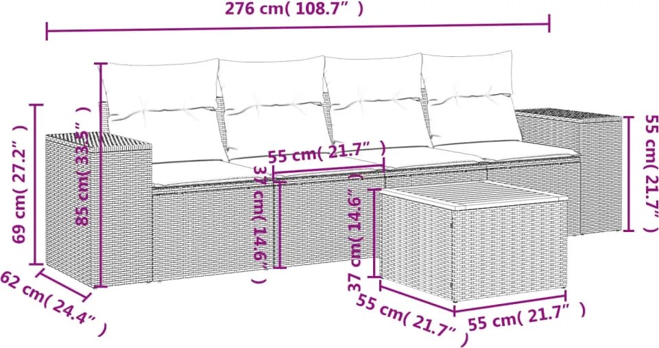 5dílná zahradní sedací souprava s poduškami béžová polyratan 3257655