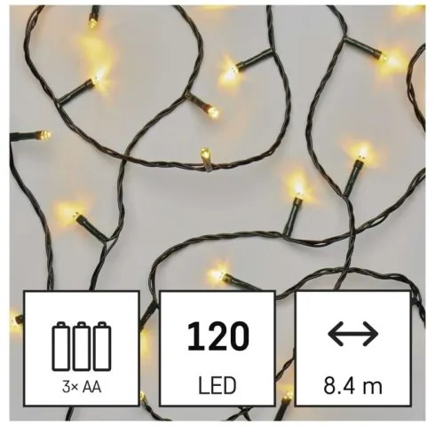 Vánoční osvětlení EMOS D4FW03 ZY2056 120LED řetěz 8,4m 3xAA teplá bílá s časovačem