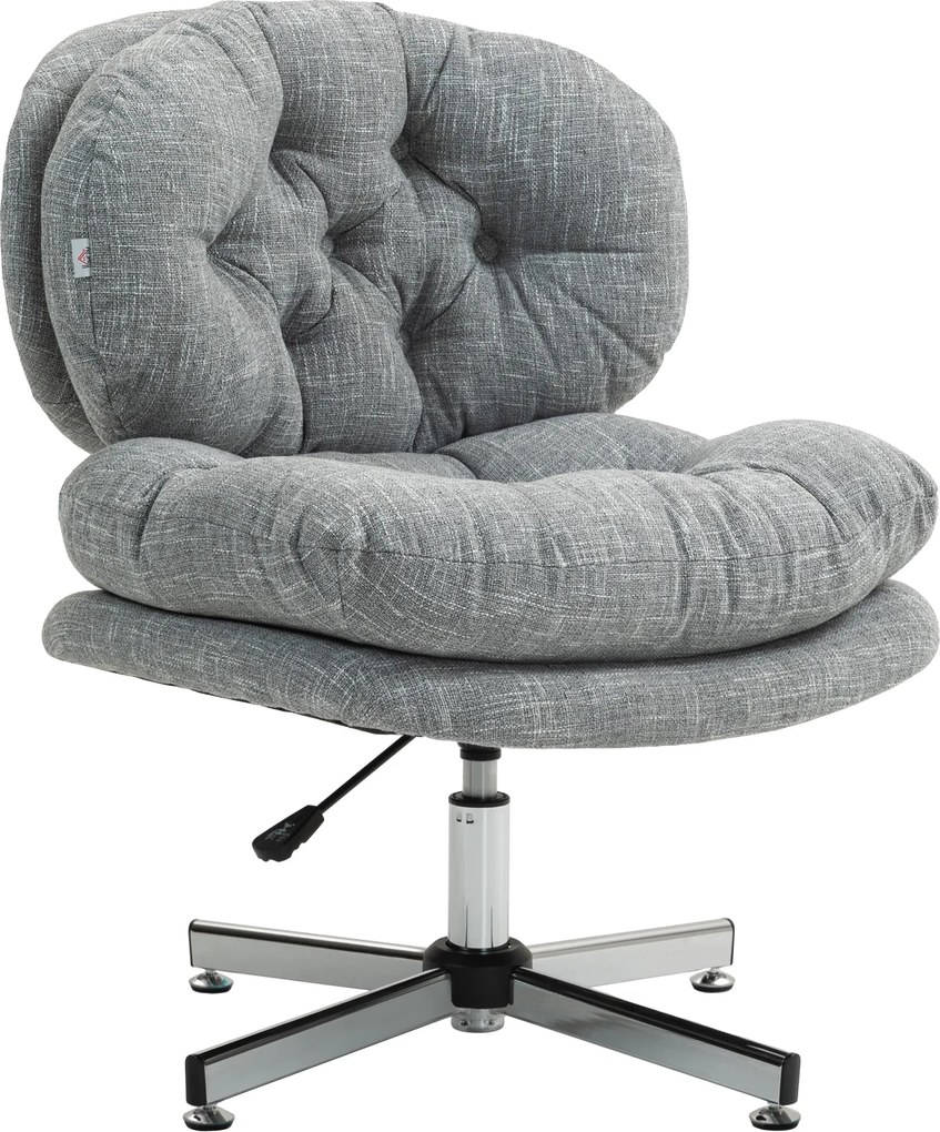 HOMCOM Kancelářská židle bez opěrek, Stolek židle s širokým sedadlem, Ergonomicky nastavitelná otočná židle s látkovým vzhledem, Designové křeslo pro