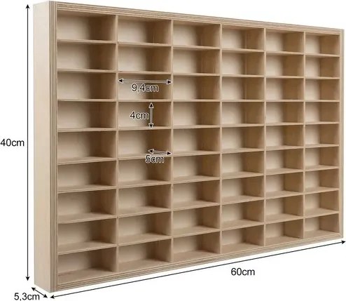 Dřevěná polička - organizér na autíčka - 54 přihrádek