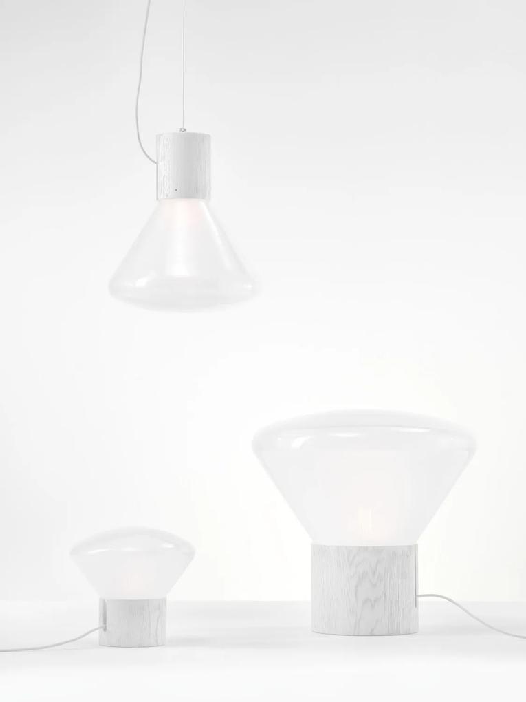 Designová lampa Brokis Muffins Wood 02 PC850 Barva skla: Amber - transparentní sklo, Barva el. vedení: Textilní kabel -  bílý, Dřevo: dub evropský - černě mořený (CCS592)