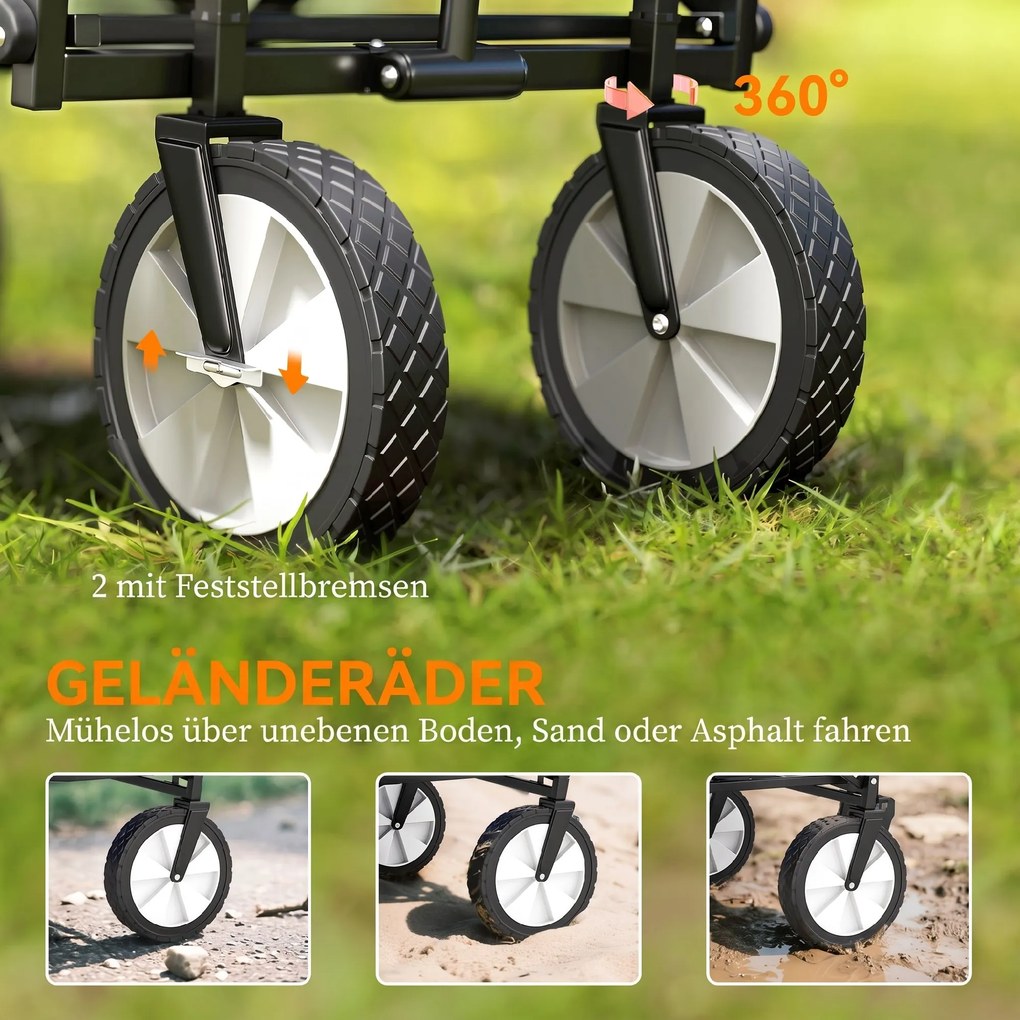 Outsunny Skládací zahradní vozík 360° Transportní vozík Plážový vozík s ocelovým rámem Oxford 93 x 49 x 75-100 cm | Aosom.de