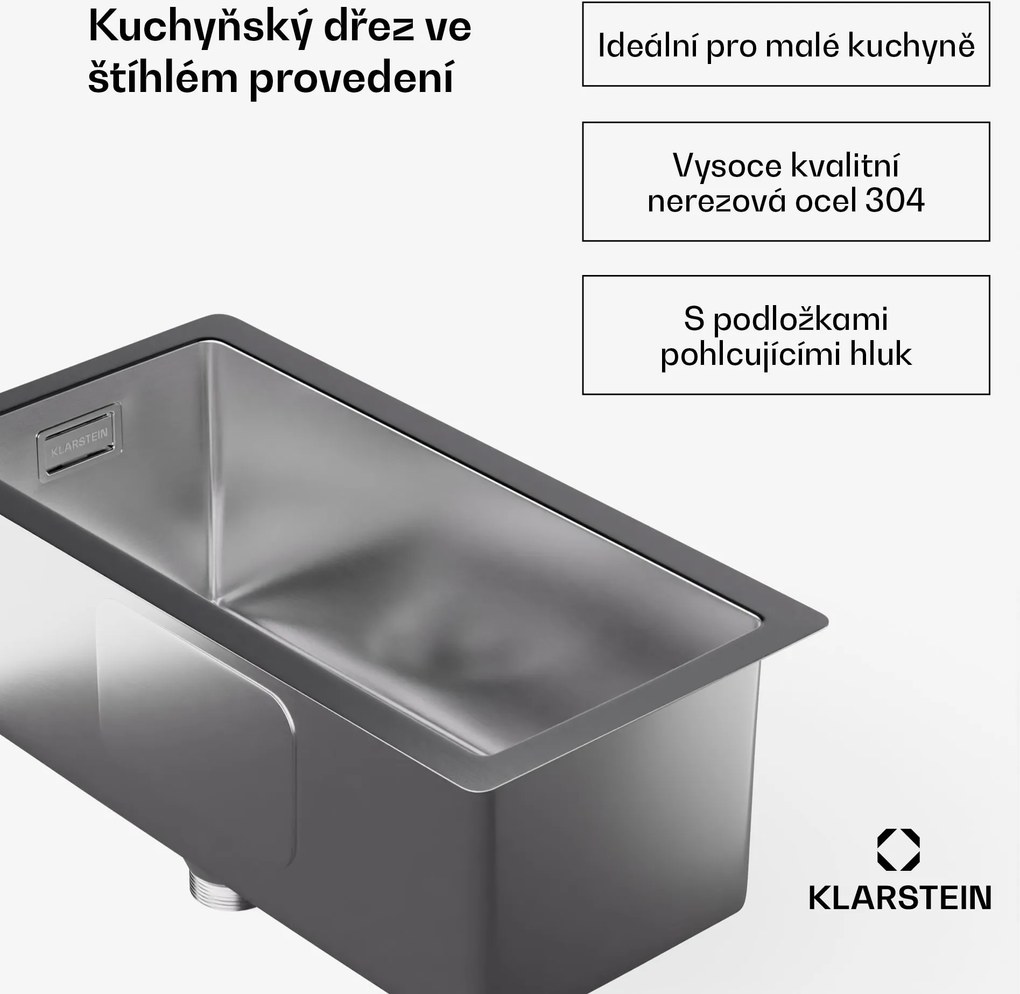 Klarstein TitanSteel Kuchyňský dřez 45 x 23 cm (DxŠ) s povrchem odolný vůči rzi, poškrábání a teplu