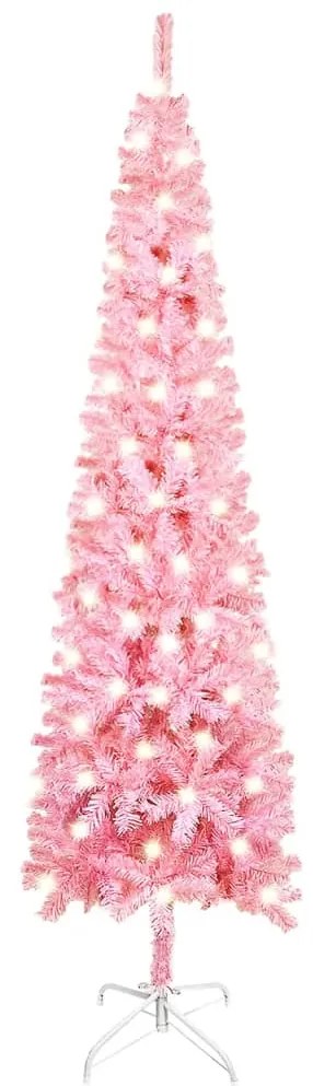 3077984 vidaXL Úzký vánoční stromek s LED diodami růžový 150 cm