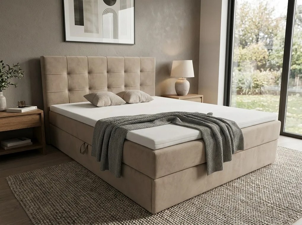 Čalouněná postel boxspring DIRELIS TRINITY 140x200 cm béžová Matrace: Matrace Bonell pružinová