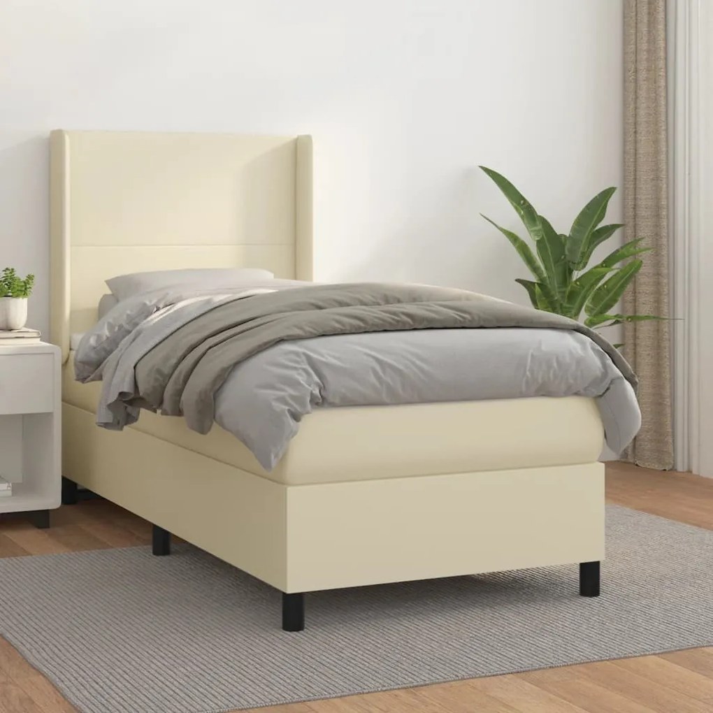 Box spring postel s matrací krémová 80 x 200 cm umělá kůže 3132347