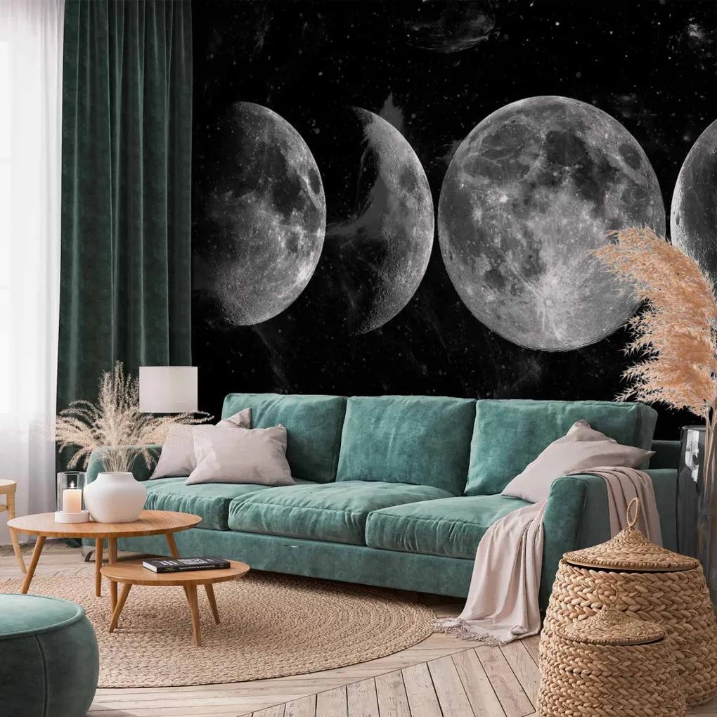 Fototapeta Stříbrné globy - krajina fází Měsíce na pozadí hvězd a červeného kosmu