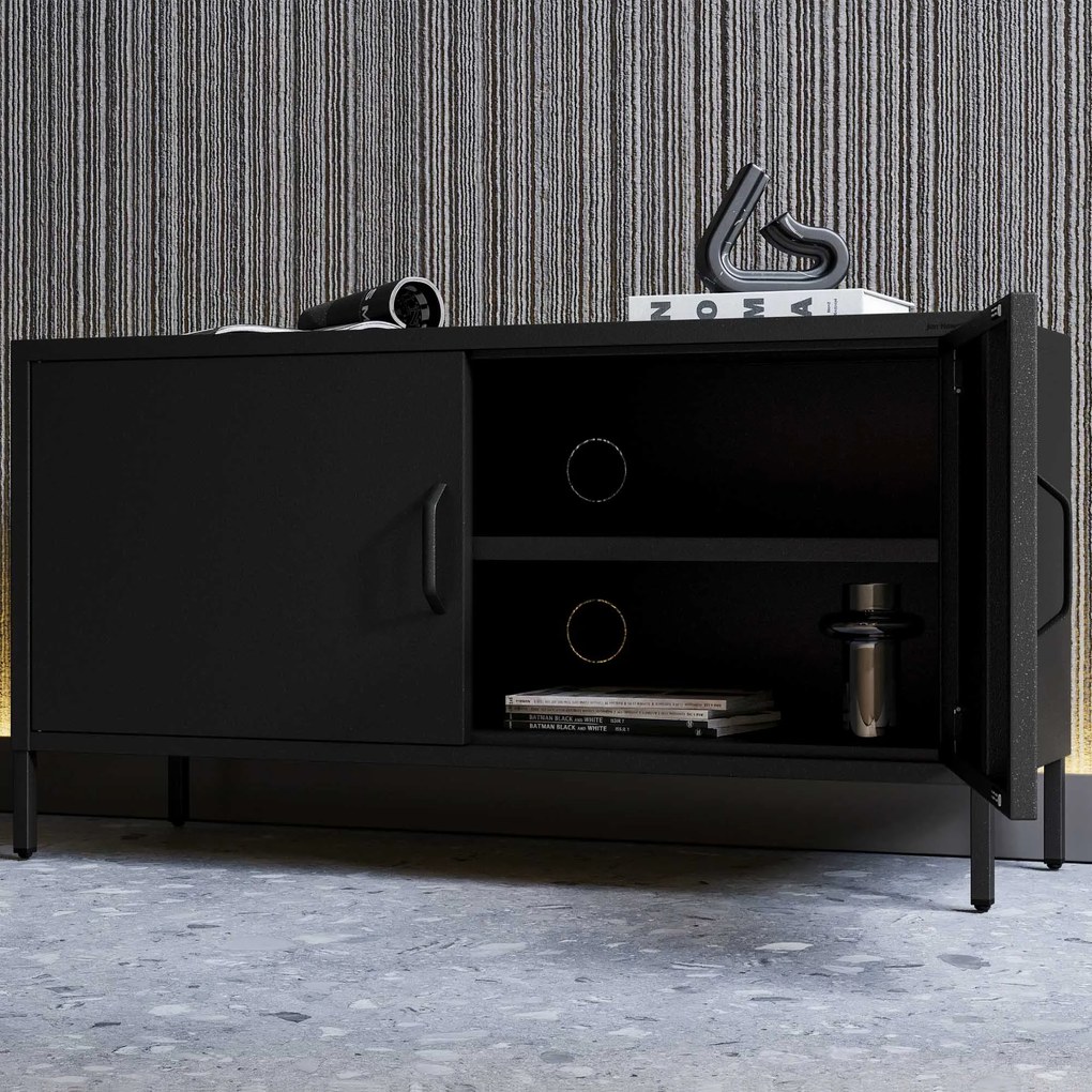 TV skříňka kovová na nožičkách černá, 1150x595x400 mm: ROSA Modern